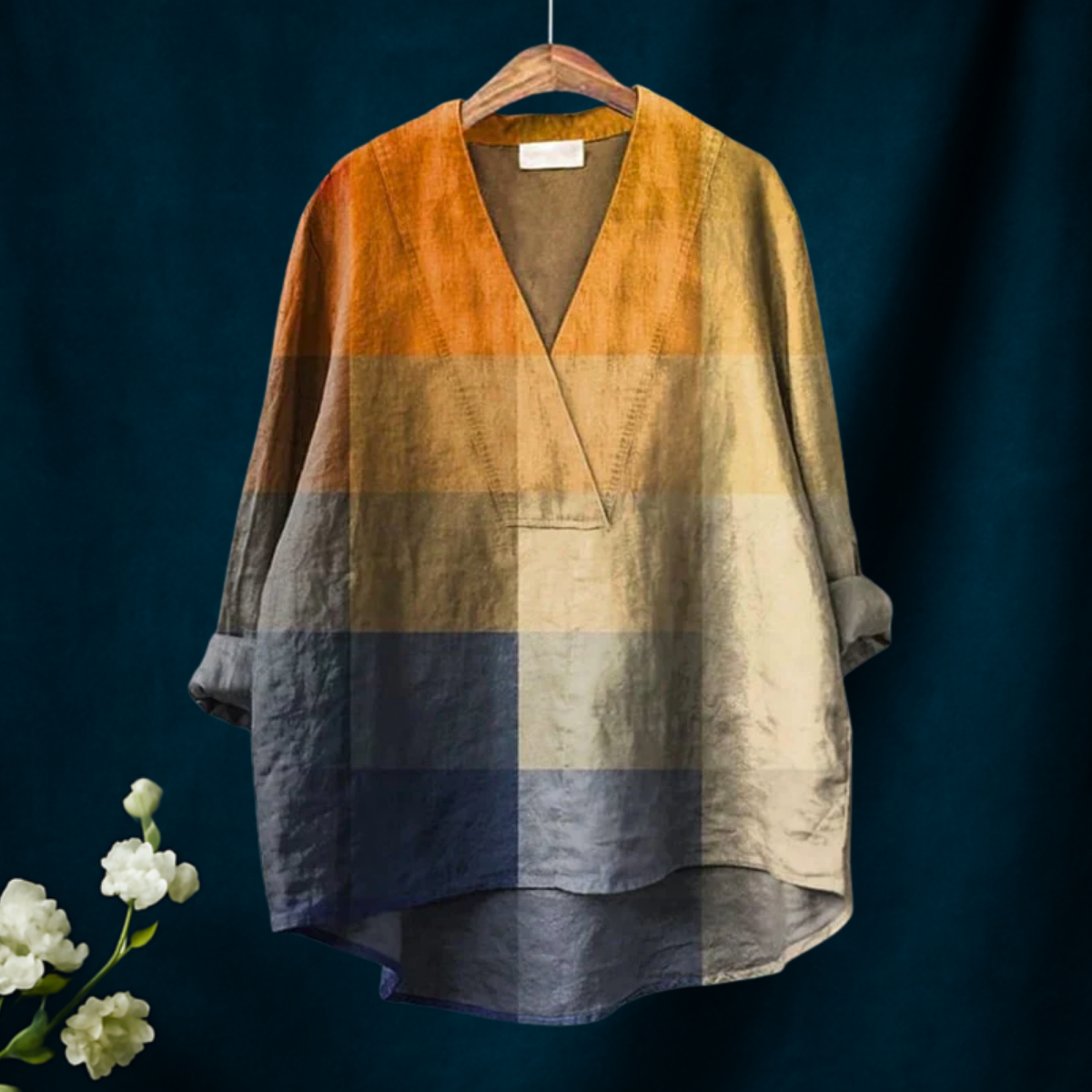 Gradient Plaid Mosaic Art Print V-neck Shirt – Grace & Henry